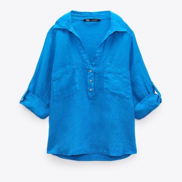 Zara | Tops | Nwt Zara Linen Blue Shirt | Poshmark